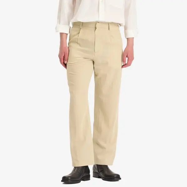 パンツ AURALEE LIGHT COTTON WOOL VIYELLA SLACKS Auralee Light Cotton Wool Viyella Slacks - Light Khaki | Editorialist
